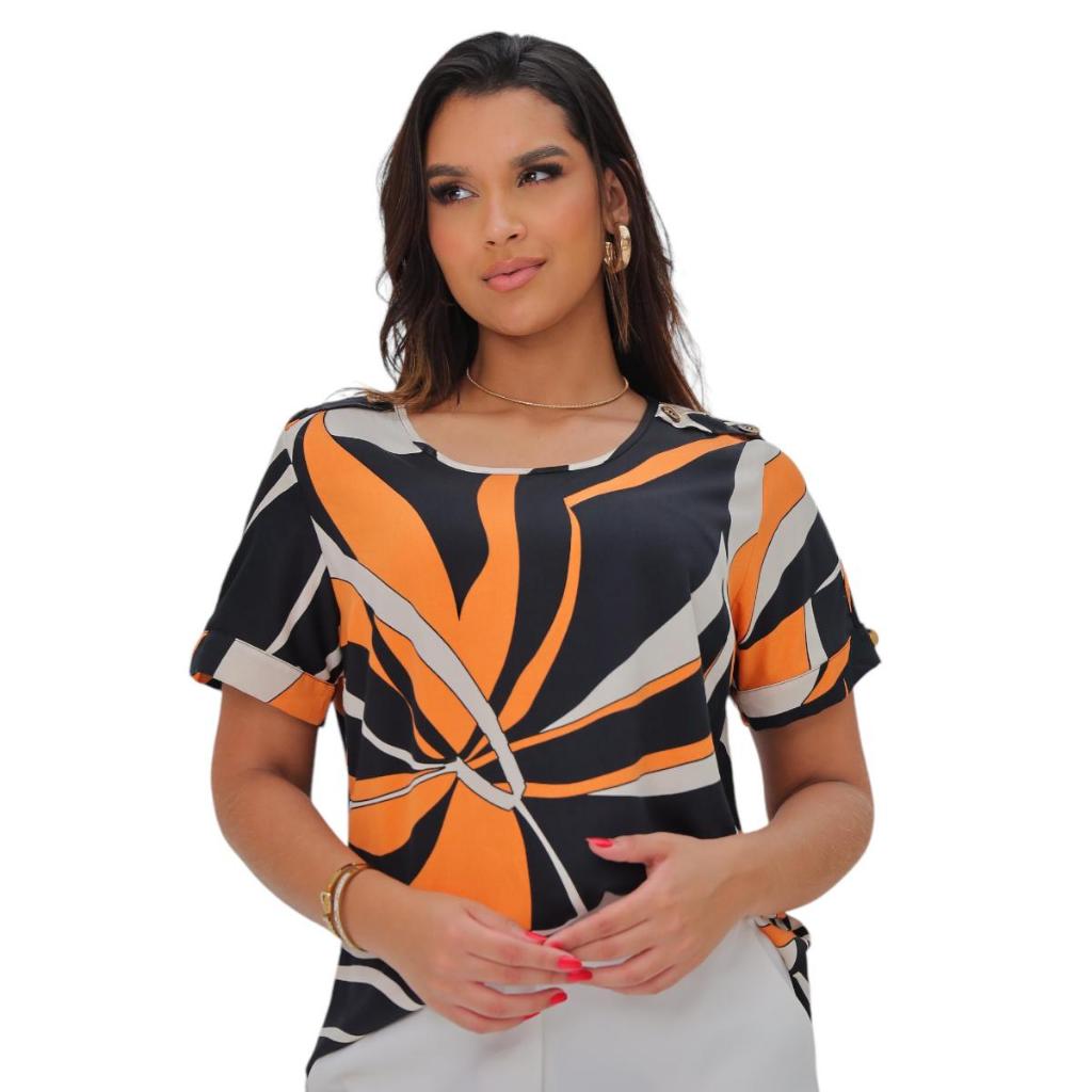 Blusa Decote Redondo - Com Botão | Shopee Brasil