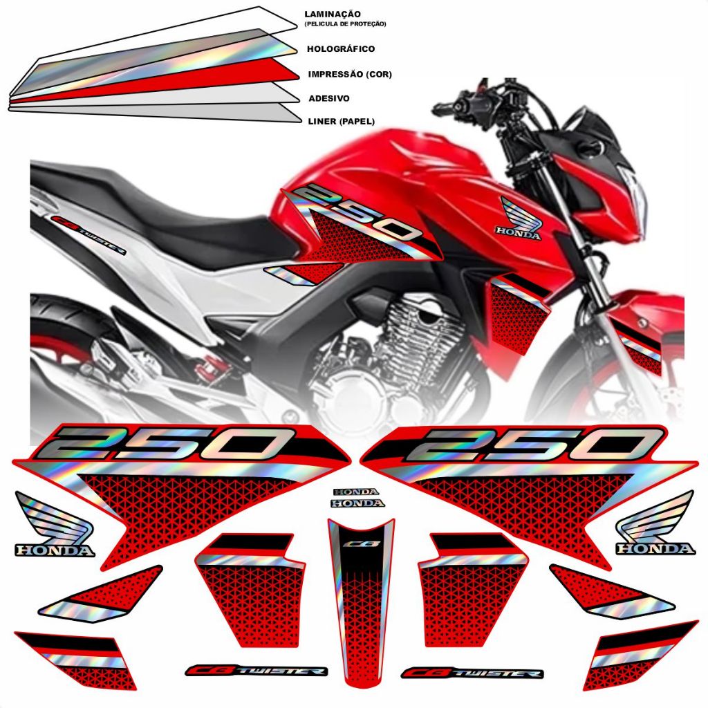 Kit Faixa Adesivos Holográficos Cb 250 Twister 2022 Vermelha | Shopee Brasil