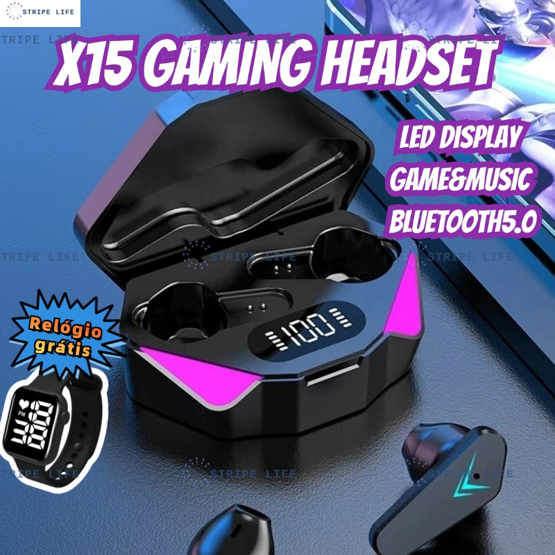 X15 TWS Fone De Ouvido Bluetooth Sem Fio Com Visor LED Gamer Earbuds Microfone Fones Ruído ...