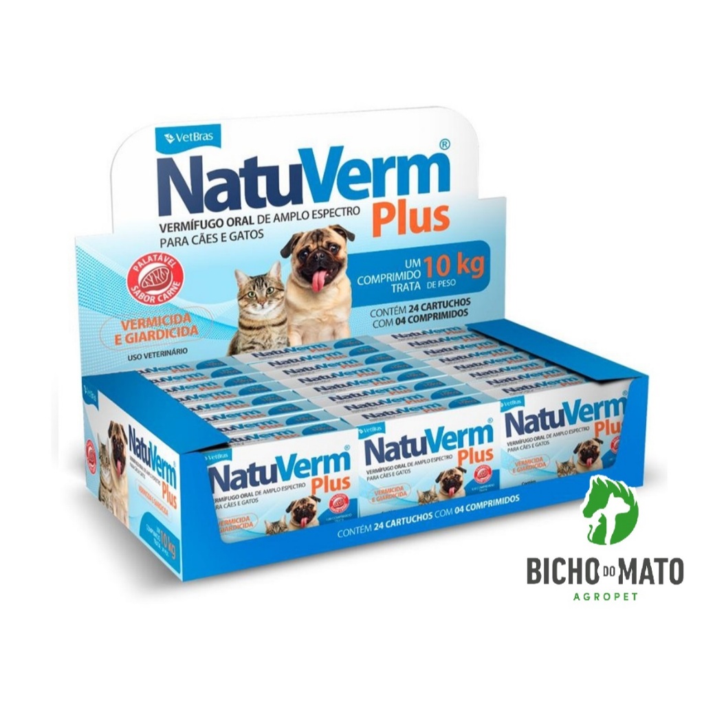 Kit 24 Vermicida e Giardicida Natu Verm Plus 660mg Caes e Gatos ...
