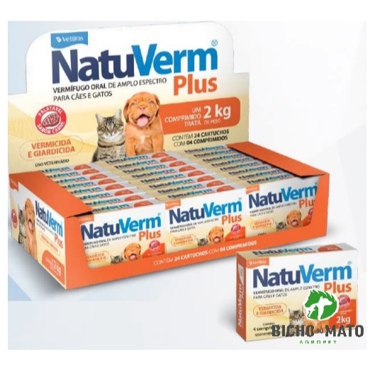 Kit 24 Vermicida e Giardicida Natu Verm Plus 132mg Caes e Gatos ...