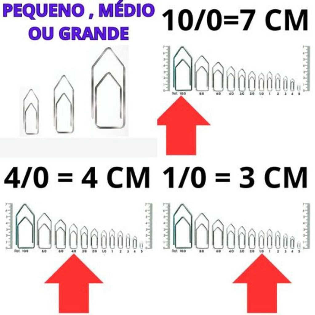 Kit Clips De Papel Caixa Grande 1/0 4/0 10/0 3 tamanhos Metálico Kit ...