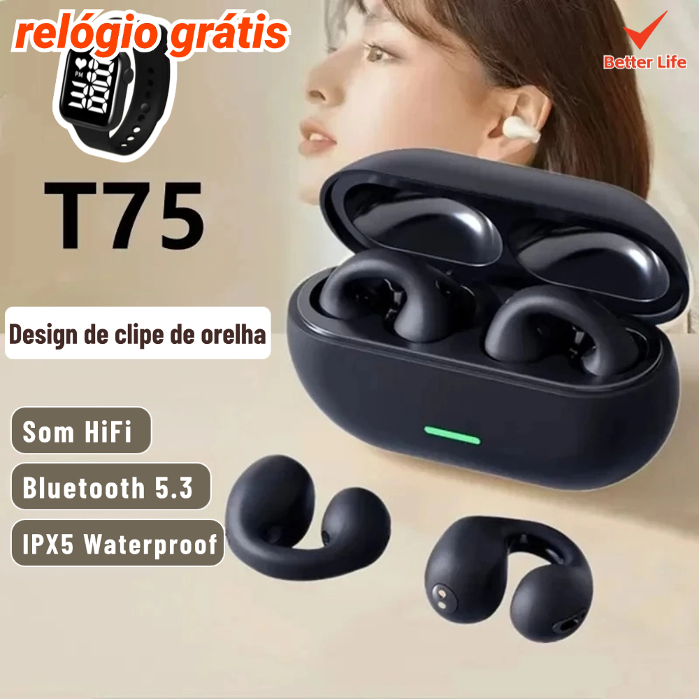 Novo Fone De Ouvido Bluetooth 5.3 De Condução Sem Fio Clip Ear Music ...