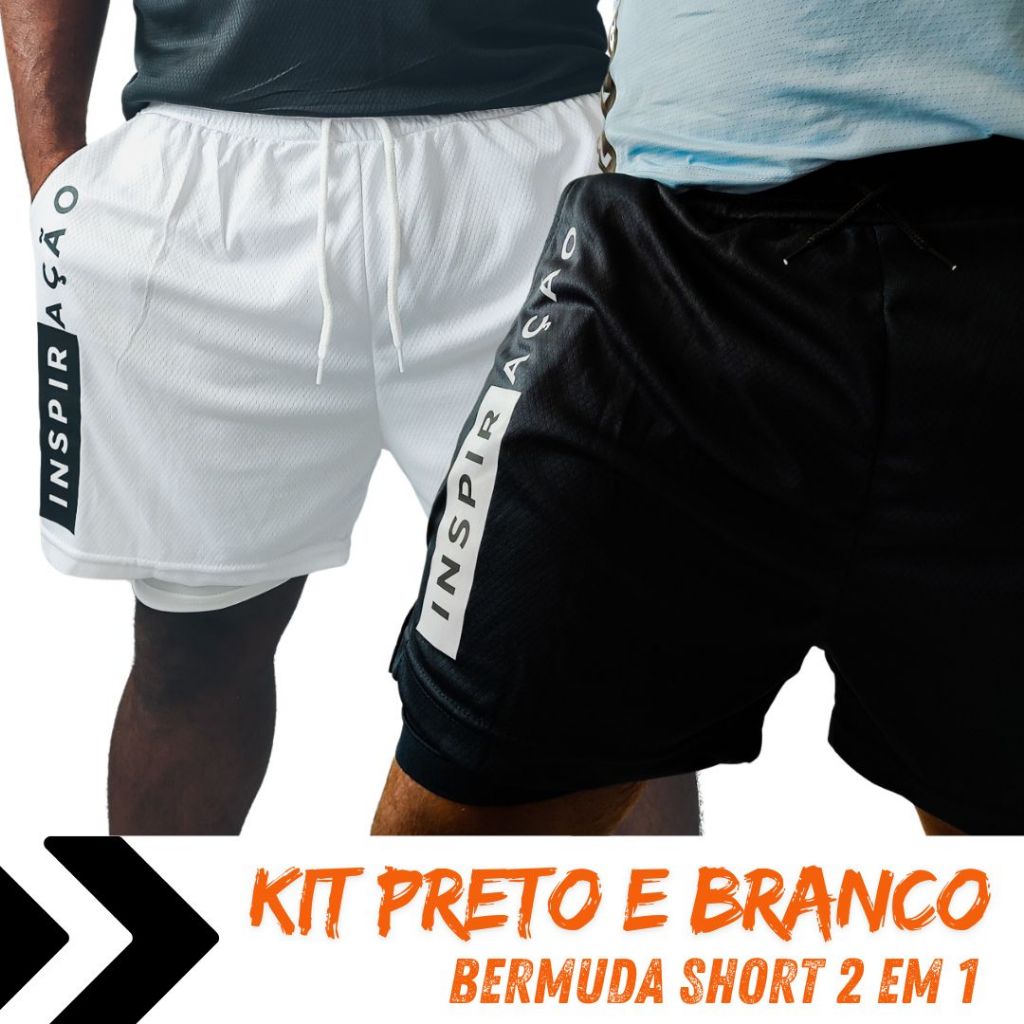 KIT 2 BERMUDA 2 EM 1 TREINO CORRIDA CROSSFITT PARA TREINO | Shopee Brasil