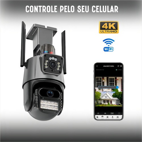 Câmera Ip De Segurança Externa Dupla Lente Alarme Sirene 3mp Full Hd 4K ...
