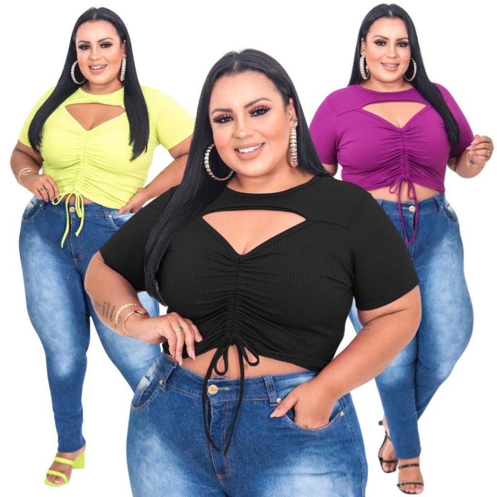 Blusa Cropped Decote Plus Size Feminino Regulagem Verão Blusinha Cropet ...