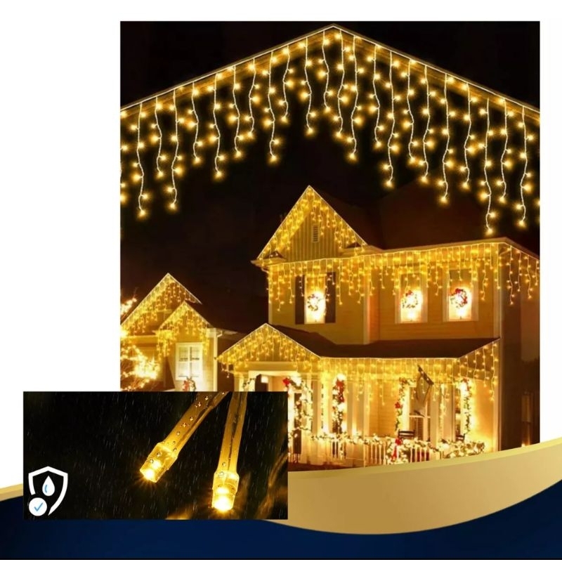Cascata 400 led 10m Natal Cor das Luzes branco quente 110v fixo ...