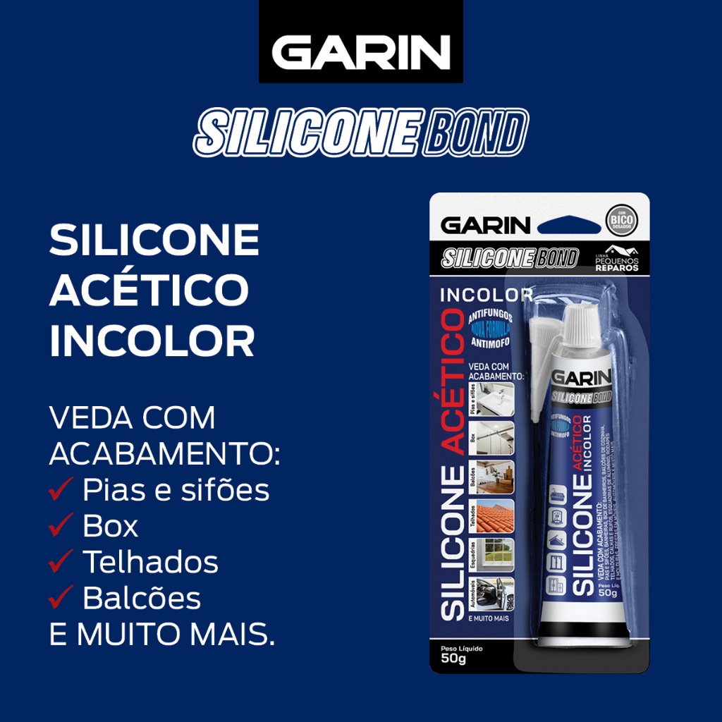 Silicone Acético Incolor Bond Garin 50g | Shopee Brasil