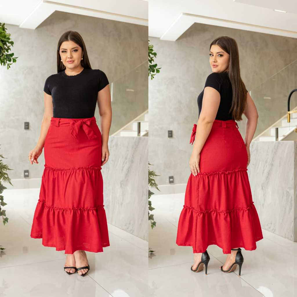 BLACK FRIDAY SAIA MIDI FRANZIDA DE LINHO - MODA BLOGUEIRA | Shopee Brasil