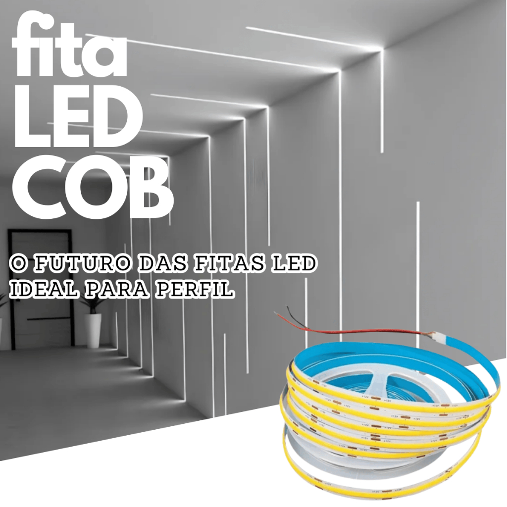 Fita de Led COB Ideal para Perfil 12v 5m Branco quente, frio ou morno 3000k 4000k 6500k 252 leds ...