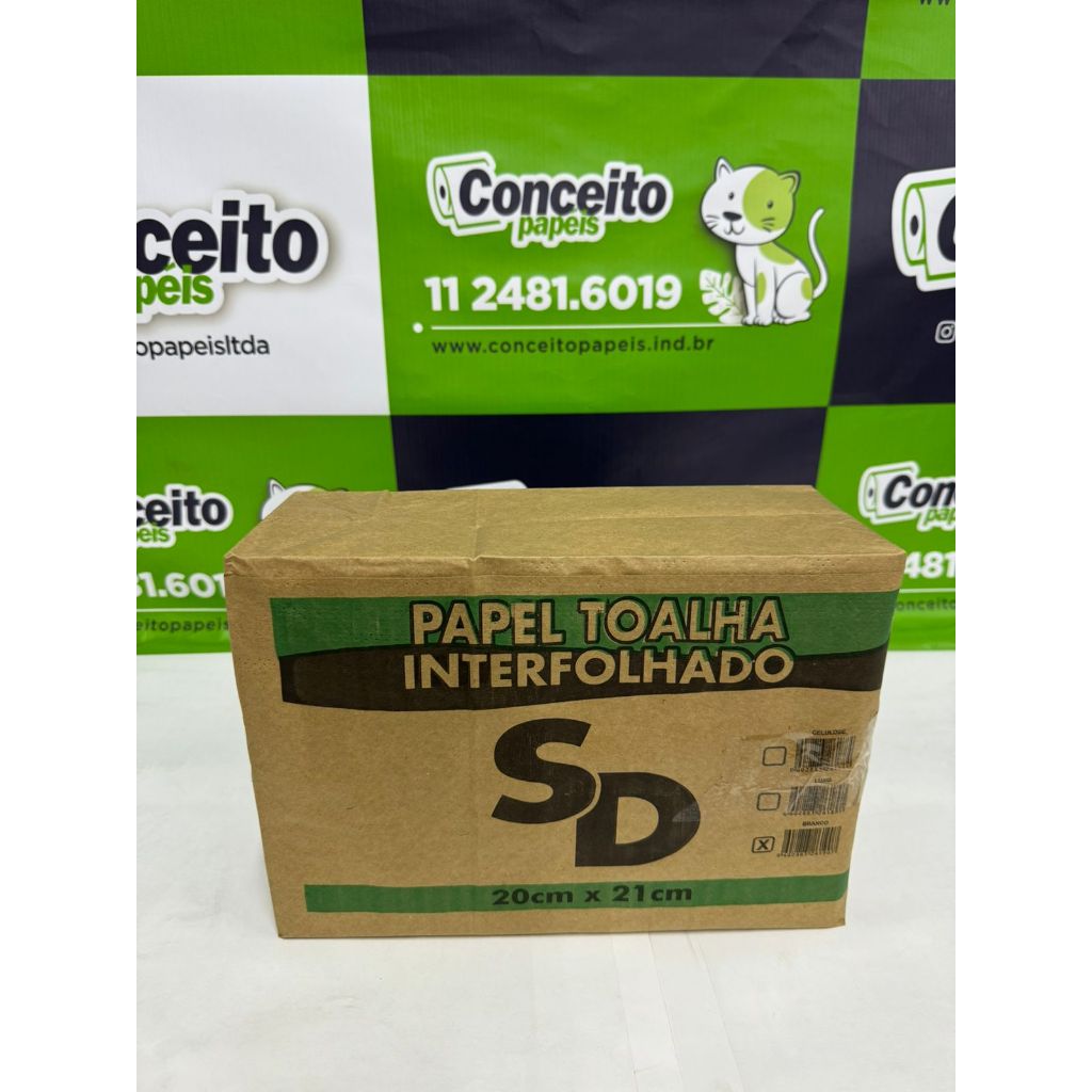 Papel toalha interfolha 2 dobras branco S.D VERDE 20x21cm fardo com 5 ...