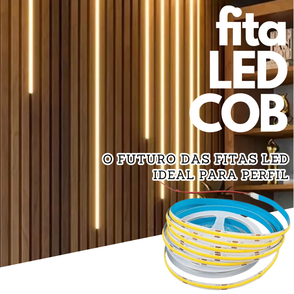 Fita de Led COB ideal para Perfil Brilho Intenso e Homogêneo 12v 5m 252 ...