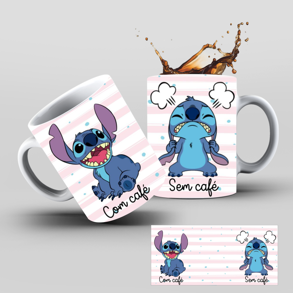 Caneca do Stitch. Stitch e Angel Caneca de Porcelana/Ceramica ...