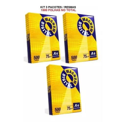 Papel Sulfite A4 75g MAGNUM DIGITAL - 3 PACOTES DE 500 FOLHAS CADA ...
