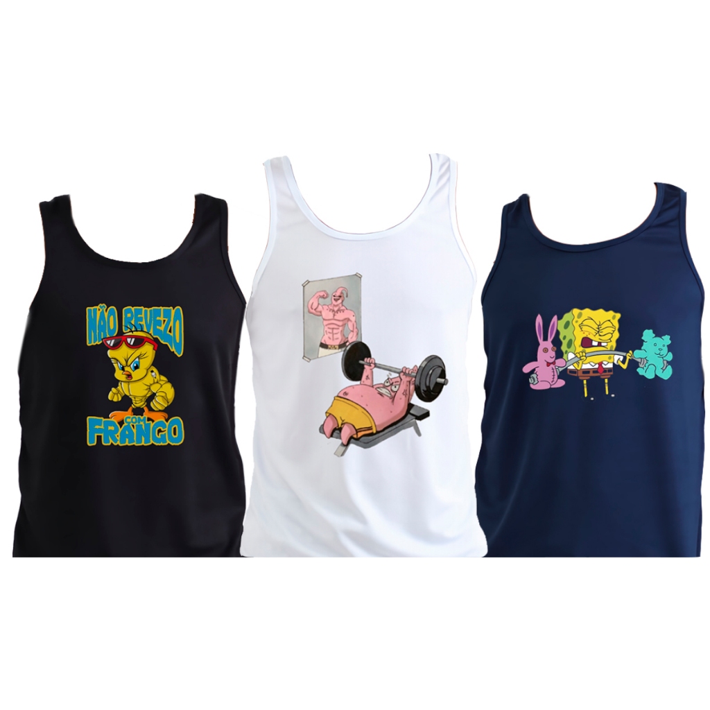 Kit 3 Camisetas Treino Fofo Regata Dry Fit Corrida Academia Malha ...