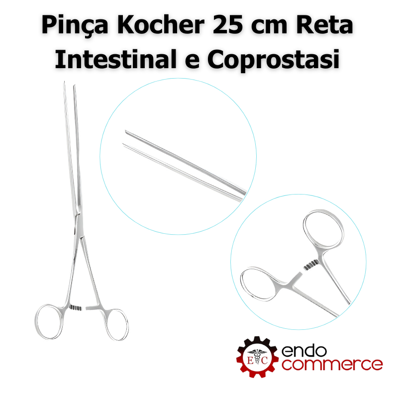 Pinça Kocher 25 cm Reta Intestinal e Coprostasi | Shopee Brasil