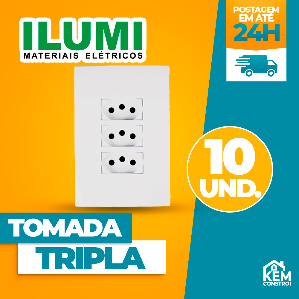 Tomada Tripla 20a Monobloco Espelho 4x2 Bivolt Linha I9 Ilumi | Shopee ...