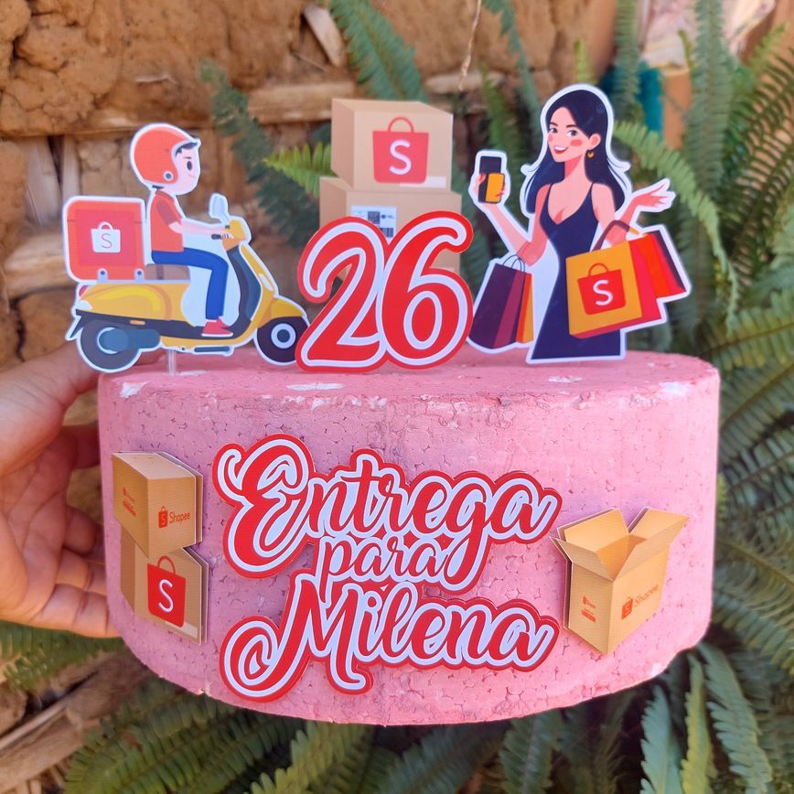 TOPO DE BOLO SHOPEE / TOPPER ENFEITE DE BOLO SHOPEE / TOPO DE BOLO ...