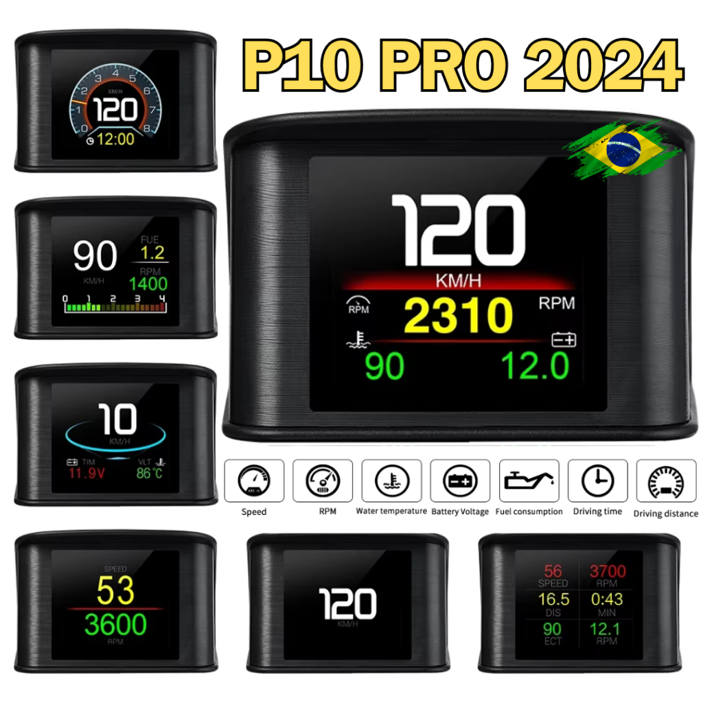 Velocímetro Automático Digital De Tensão Hud P10 OBD2 Head Up P10 Pro ...