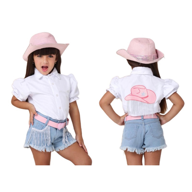 Conjunto infantil Boiadeira Ana Castela roupa country rosa menina ...