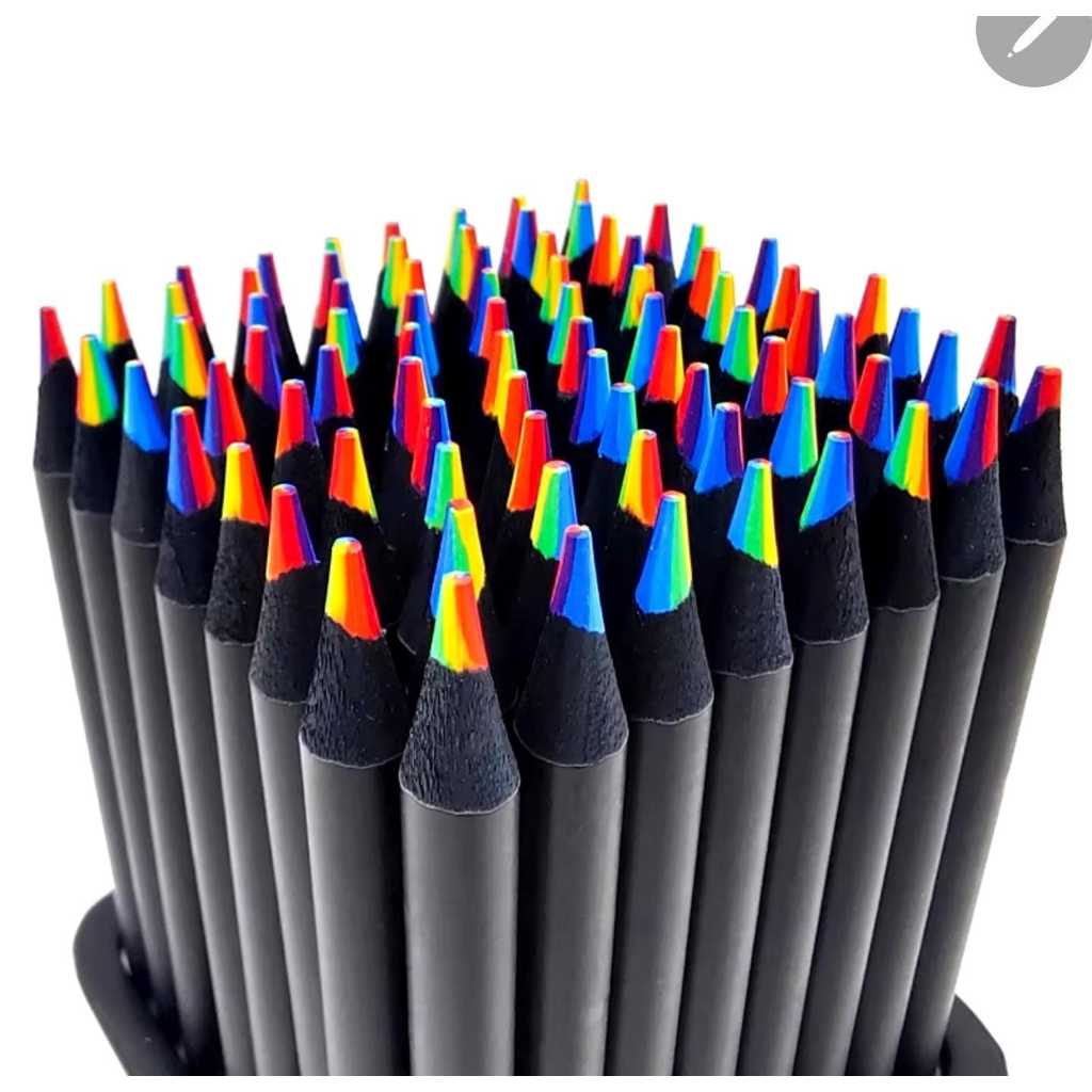 Lápis De Cor Arco-Íris KIT COM 3 UNIDADES - 7 Cores Em 1 Lápis Para Colorir Corpo Preto ou Prata ...