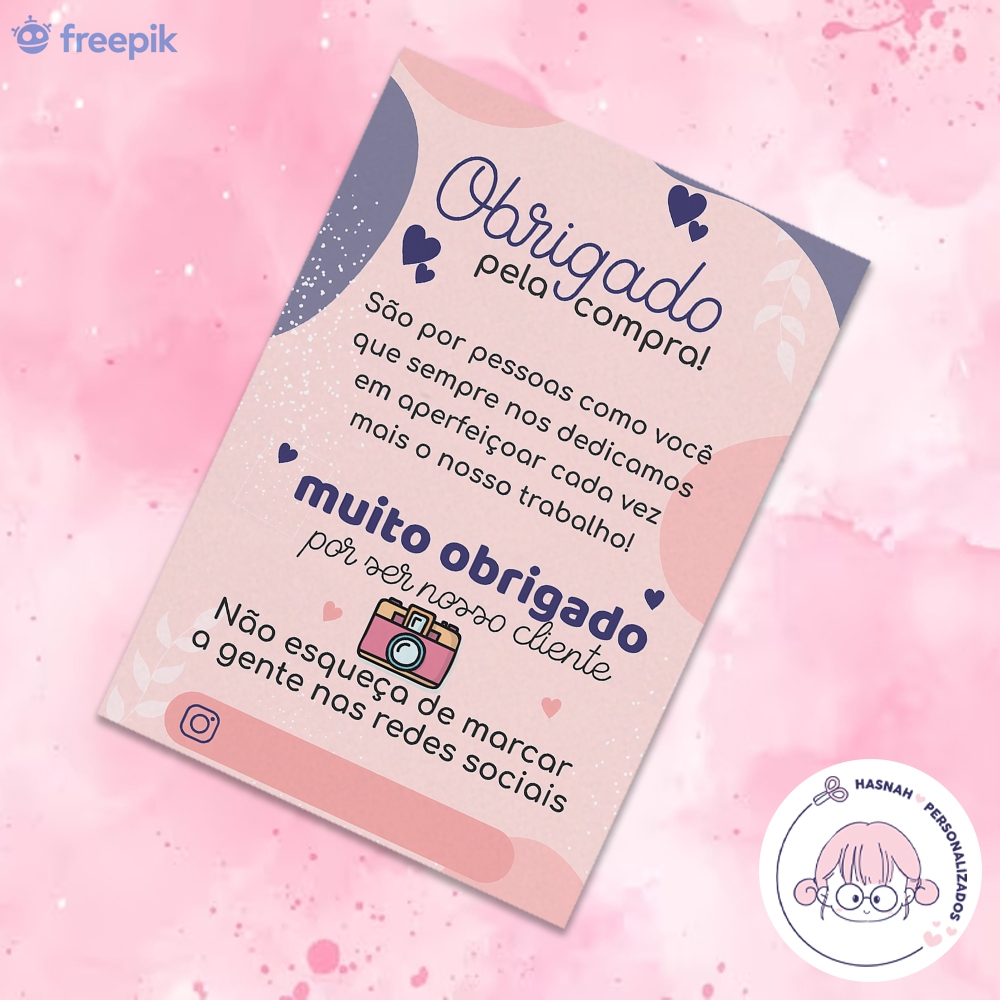 20,40 Unidades Cards De Agradecimento Personalizados Lojas Recadinho ...