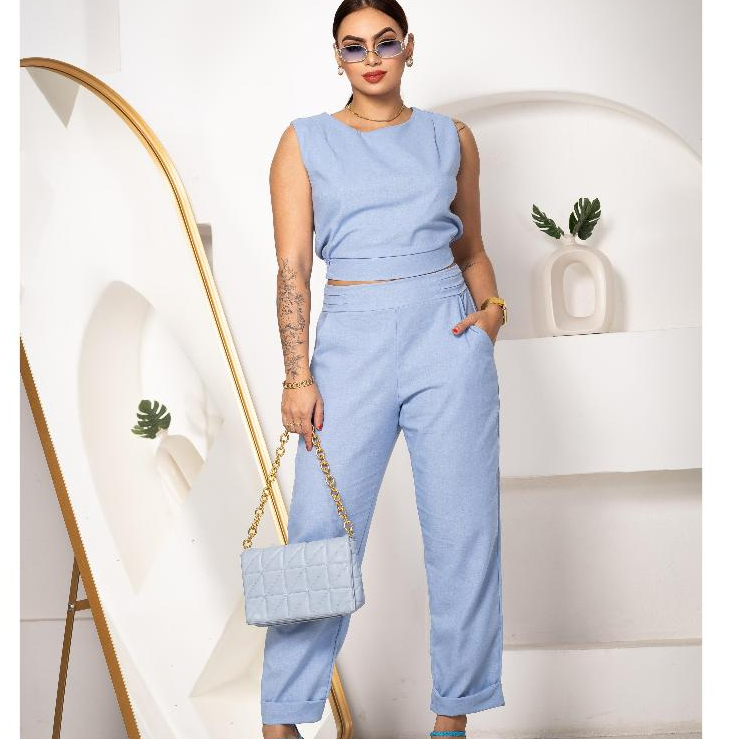 CONJUNTO PROPED E CALÇA LINHO ELAXTEC | Shopee Brasil