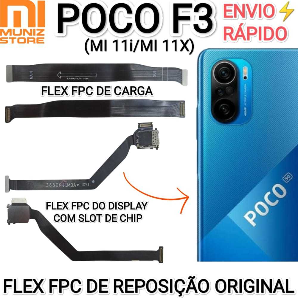 Flex Poco F3/Mi 11i/Xiaomi 11X Flet C/ Slot de Chip FPC de Carga ...