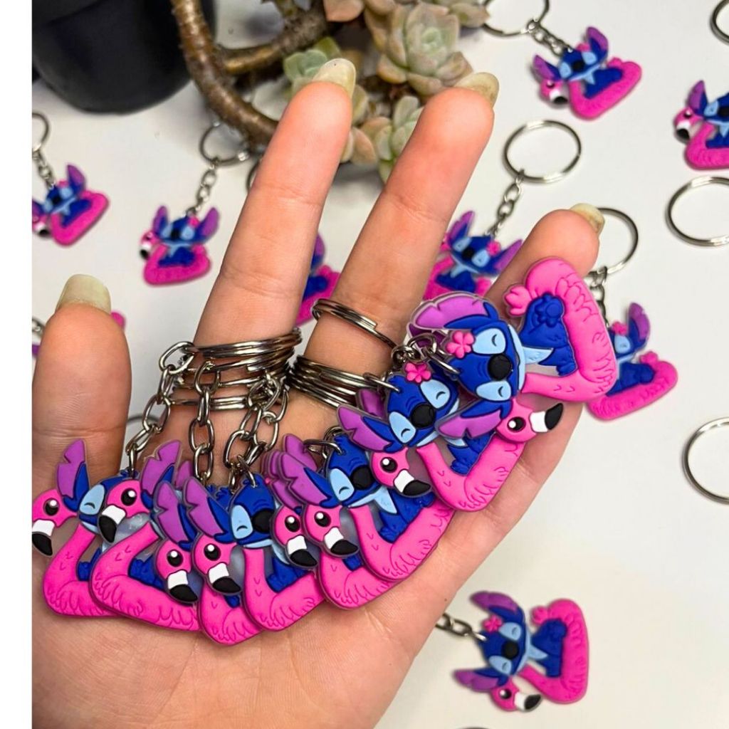 Chaveiro Lilo Stitch Flamingo Rosa 10 Unidades Kit Aplique Emborrachado ...