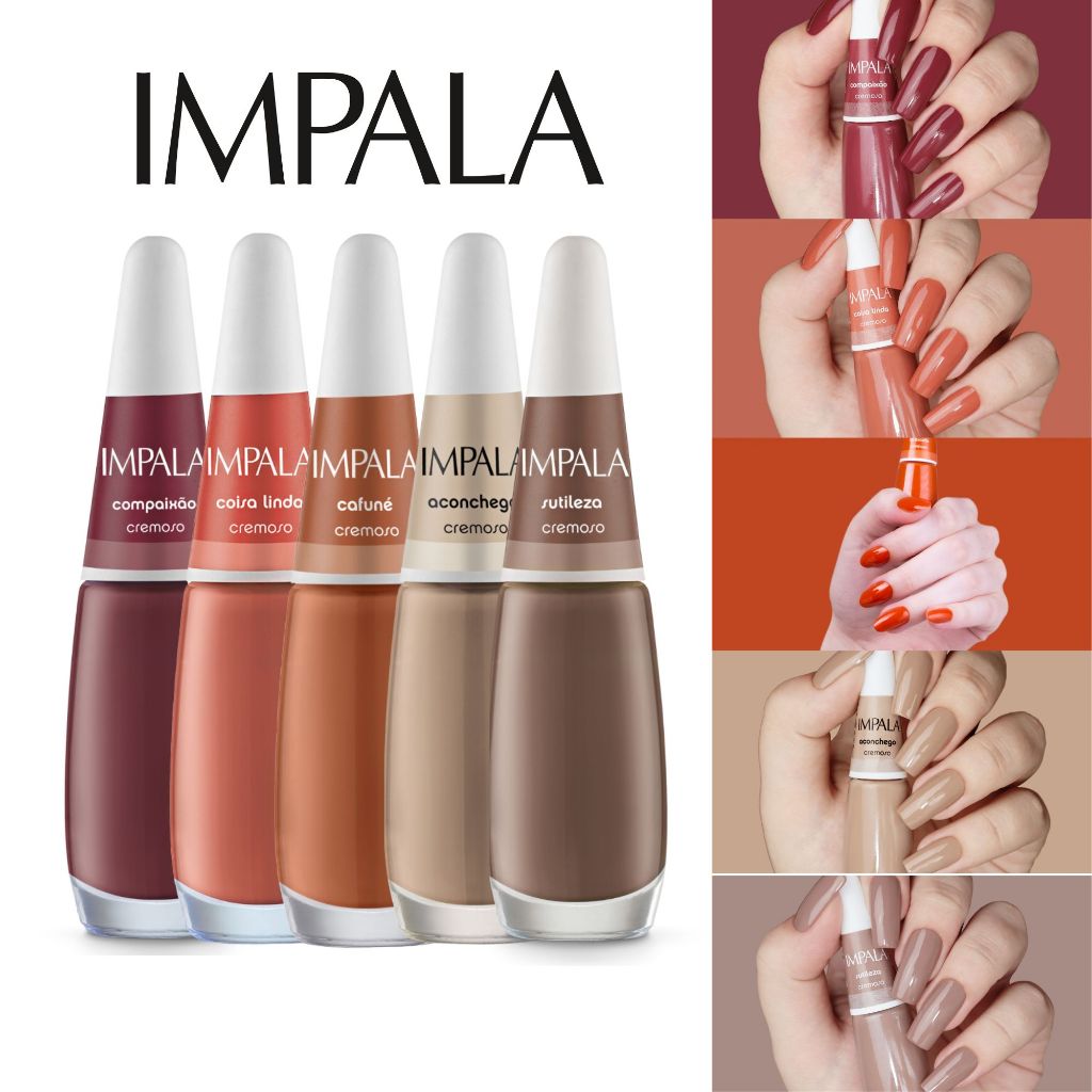 Kit de Esmalte Impala 5 Cores Terra Marrom Laranja Nudes 7ml | Shopee ...