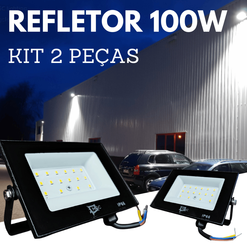 Kit 2 Refletores LED 100W Bivolt IP66 Holofote Prova D'Água Branco Frio ...