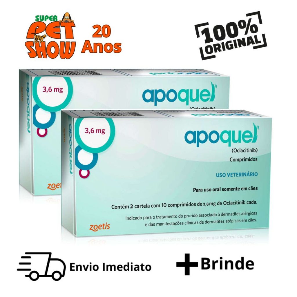 KIT 2 CAIXAS Apoquel Zoetis 3,6mg Anti Coceira Cães Com 20 Comprimidos ...