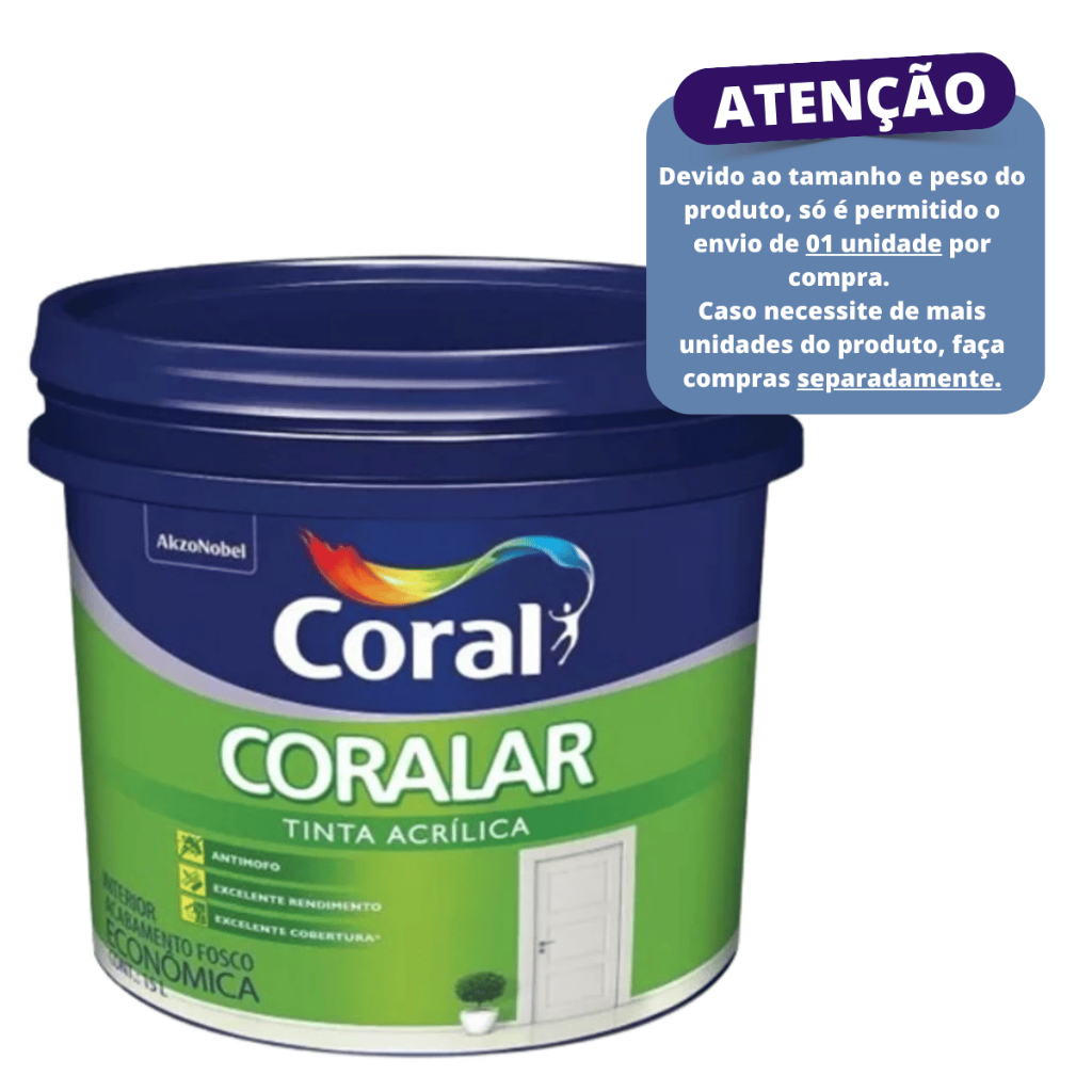 Tinta PVA Acrílica Interna Coralar Branco Fosco 15 Litros Balde - Coral ...