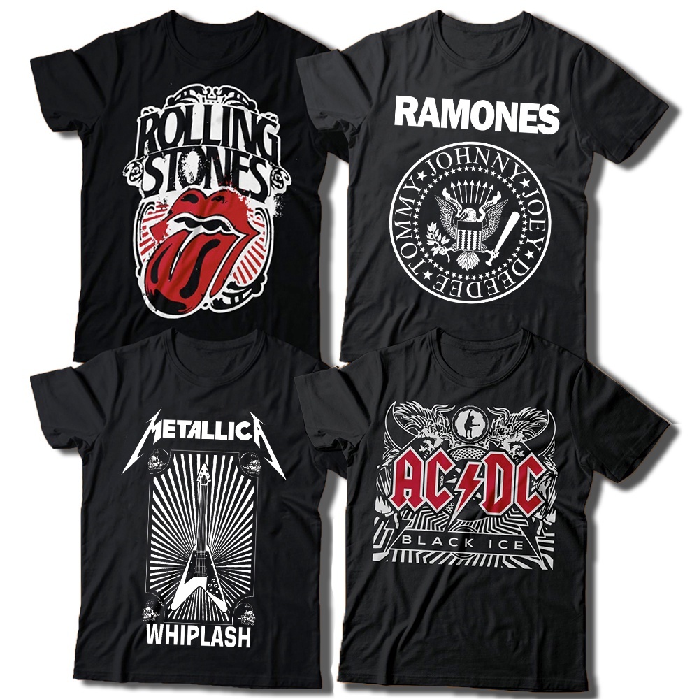 Camisetas Estampadas Bandas de Rock Metálica Ac/Dc Ramones Rolling ...