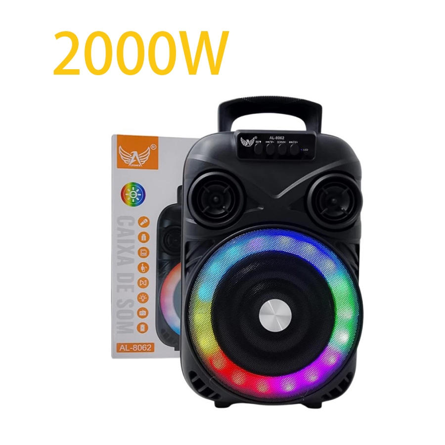 Caixa de Som LED RGB Bluetooth Entrada Microfone 5W 2000W PMPO Altomex ...