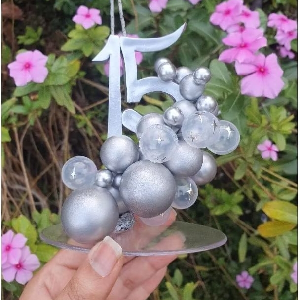 topo vela Topper prata 15 anos, balões bolinhas bexigas transparentes ...