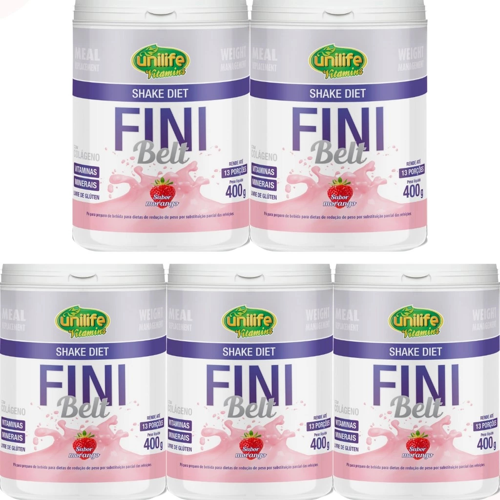 Shake Diet Fini Belt Kit, com 5 latas de 400 gramas cada, Sabor Morango ...