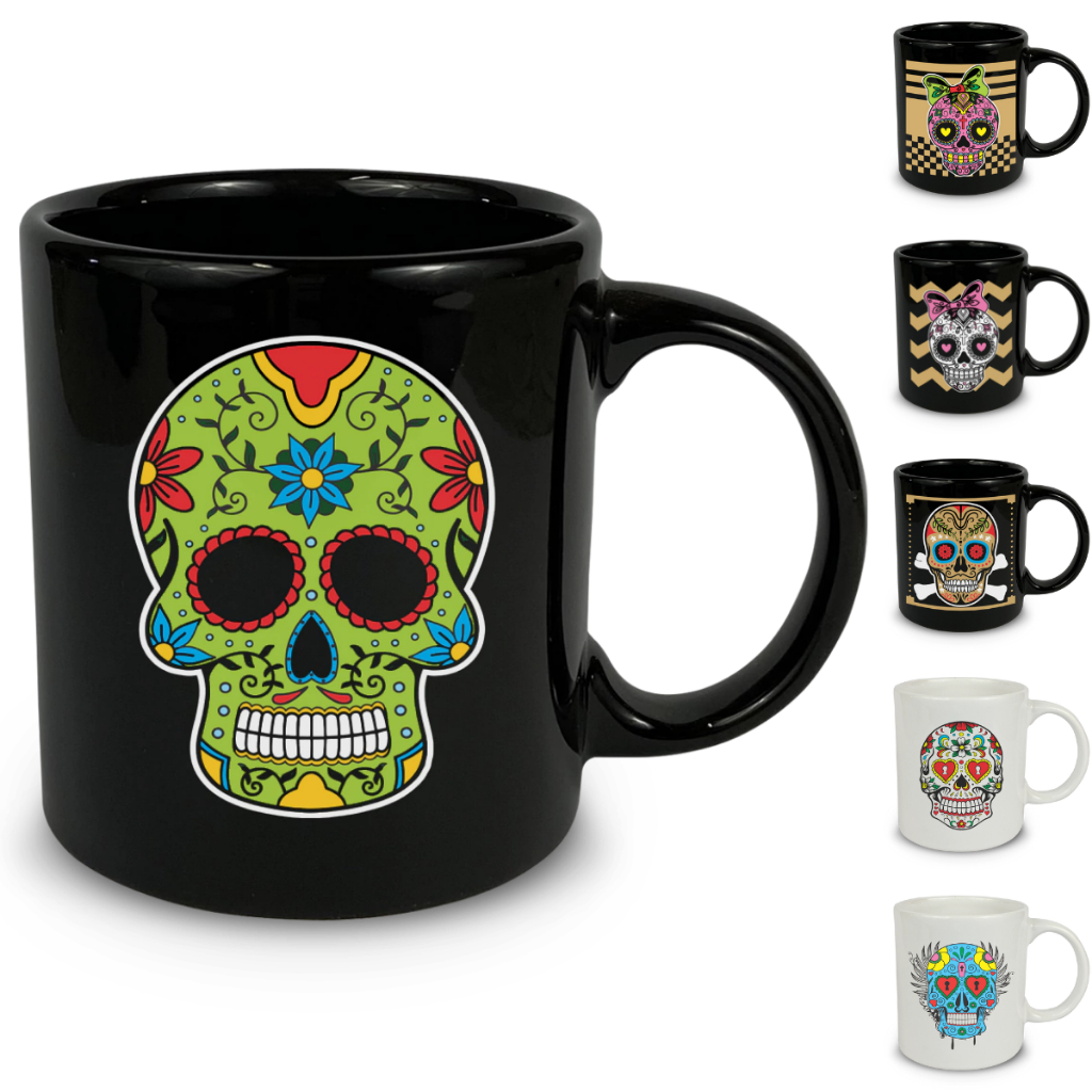 CANECA DE CERÂMICA PERSONALIZADA COM DESENHO DE CAVEIRA MEXICANA VERDE ...