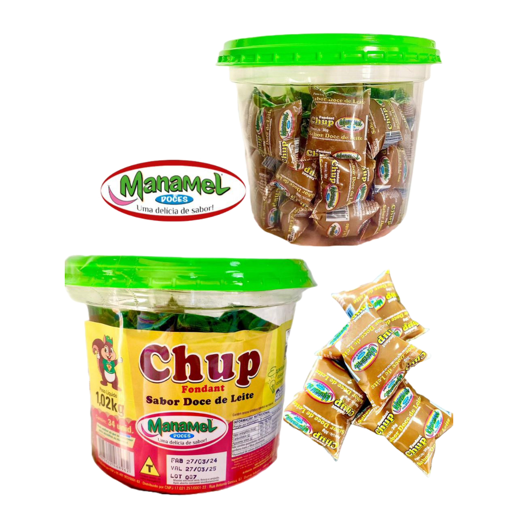 Chup Chup sabor doce de leite pote 34 unidades 1,02kg 30g cada Manamel ...