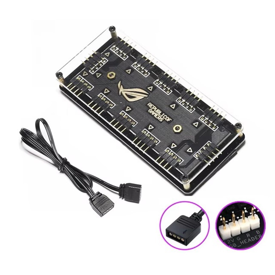 Hub RGB 10 Portas Asus ROG Led 12v 4 Pinos Splitter RGB 4 Pin Tampo Acrílico | Shopee Brasil