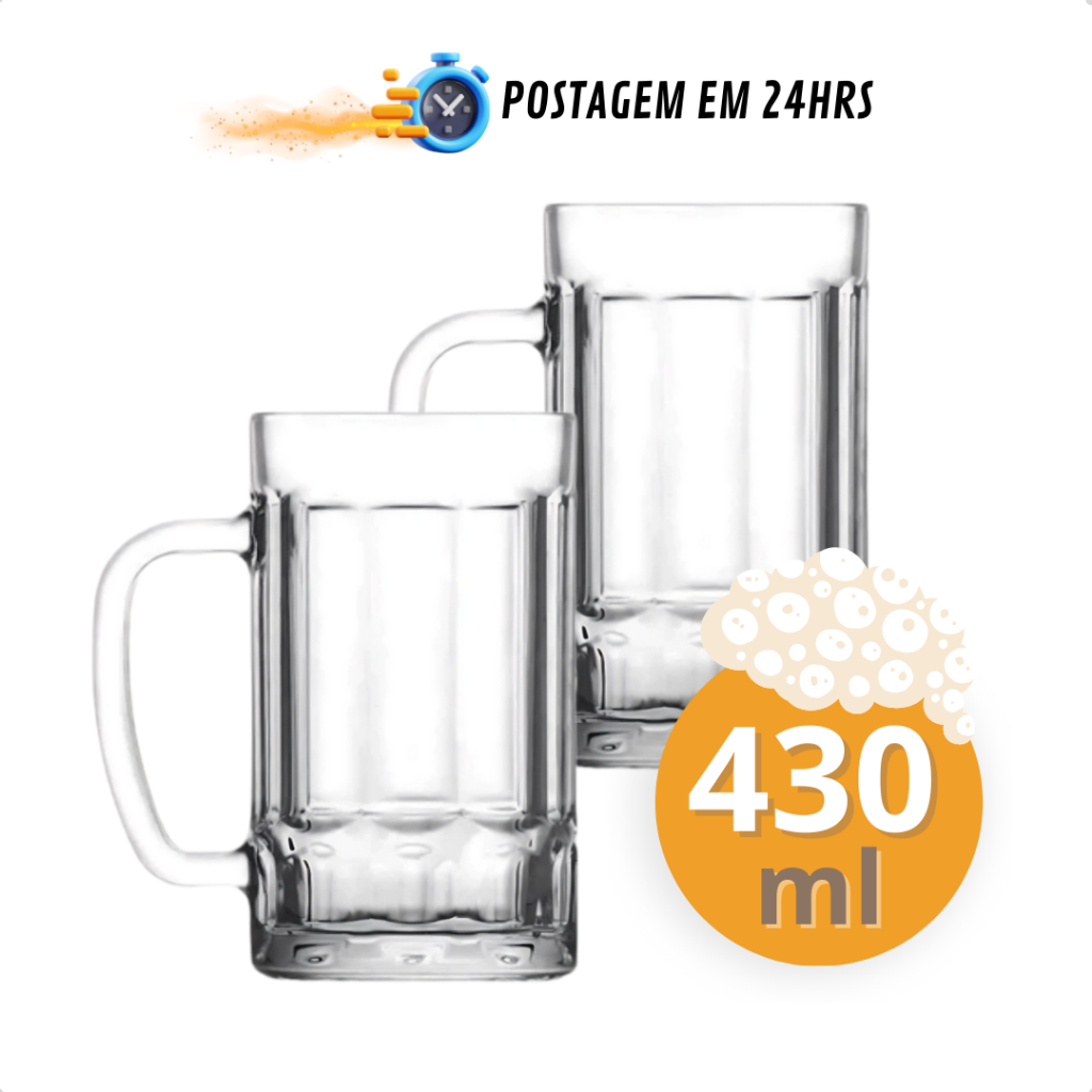 KIT 2 /4 /6 /8 canecas CHOPP cerveja ou CHOP de vinho 430 ml CANECA GRANDE | Shopee Brasil
