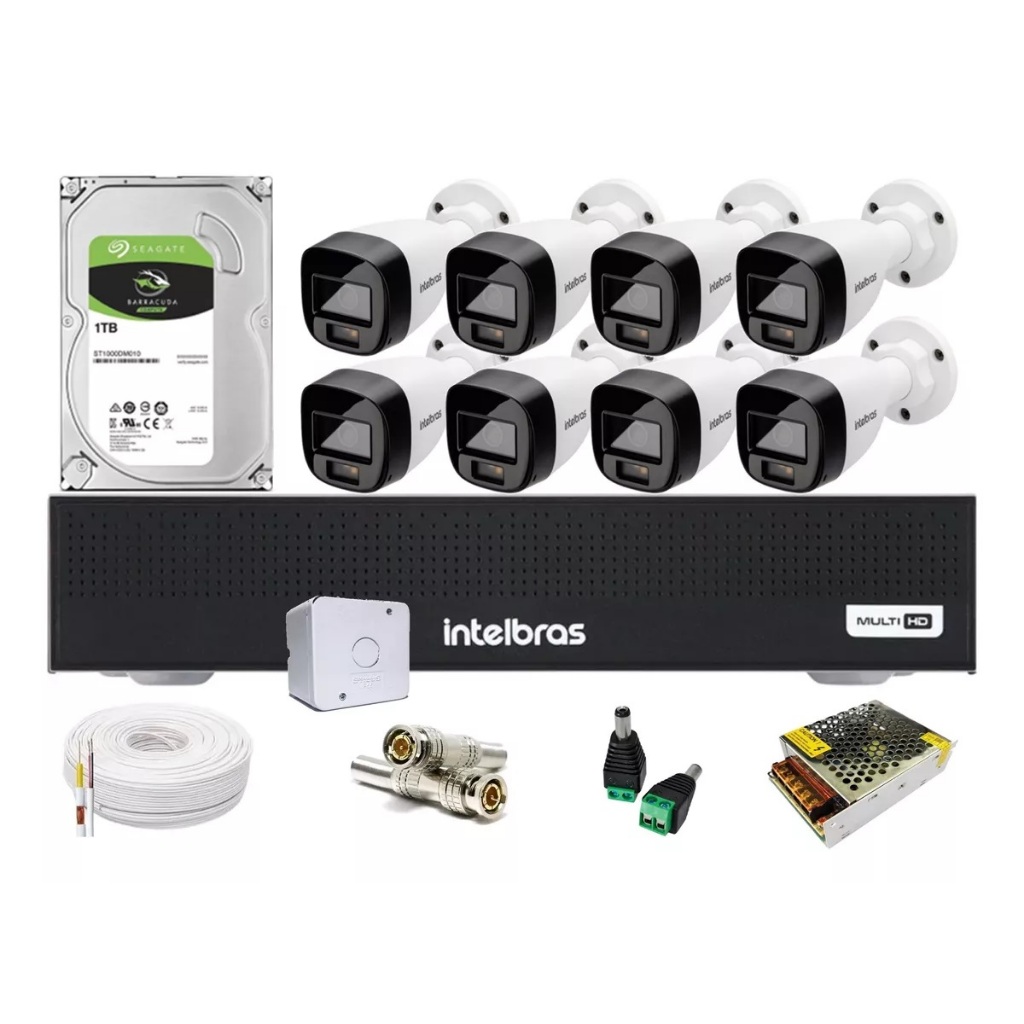 Kit 8 Cameras Intelbras 3220 Full Color C/ Audio, Dvr 8ch, 1tb | Shopee ...