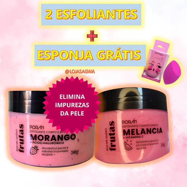 Kit Esfoliante Morango e Melancia Poran Corpo e Rosto 250g Esfoliação ...