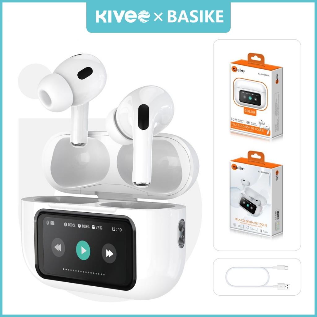 KIVEE x Basike Touch Screen Fone de ouvido sem fio Bluetooth 5.4, TWS ...