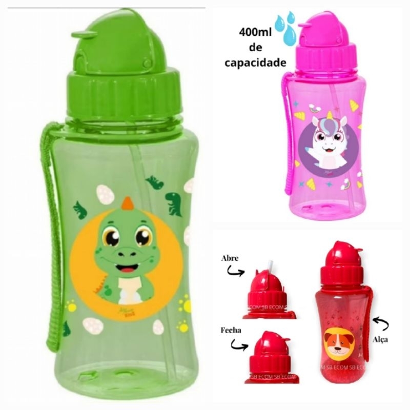 Garrafinha de Água Infantil - Squeeze Kids Com Canudo Silicone 400Ml ...