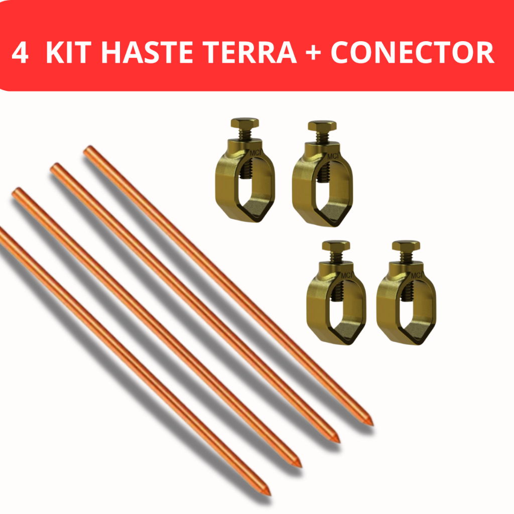 KIT 4 HASTE TERRA 10mm x1,2mt + 4 CONECTOR - 4 KITS ATERRAMENTO ...
