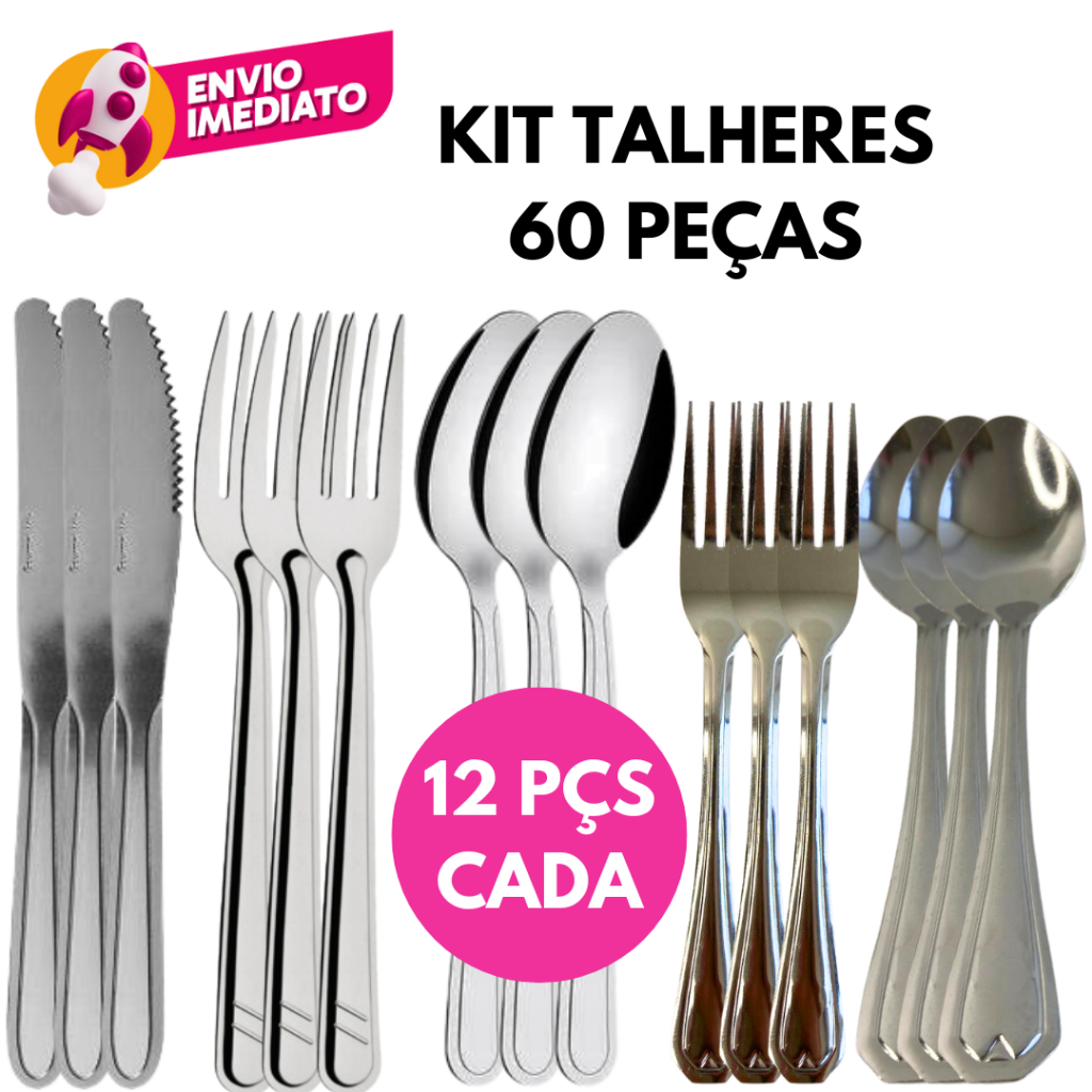 Kit Talheres Completo Inox Jogo Garfo Faca Colher Refeição Garfo E ...