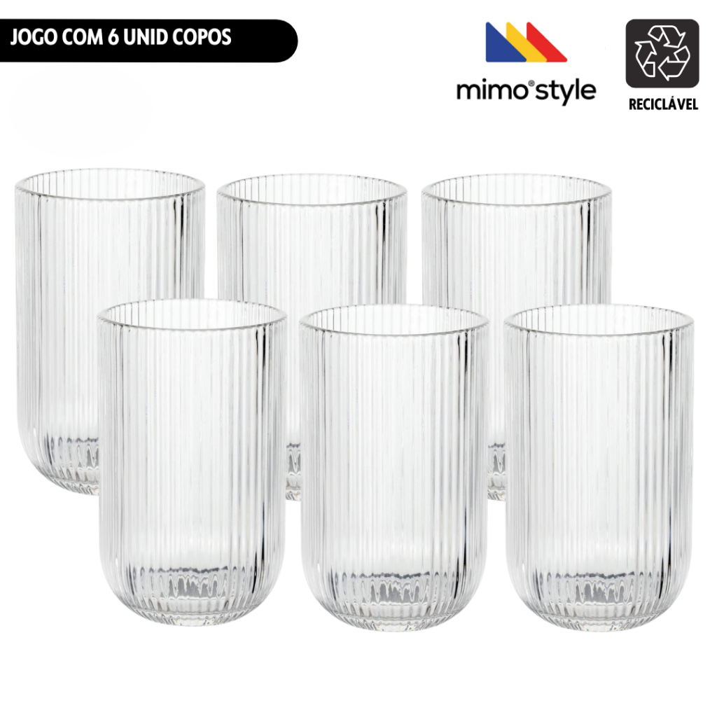 Jogo c/6 Unid Copo de Vidro 420ml Suco Água Refrigerante Refresco ...
