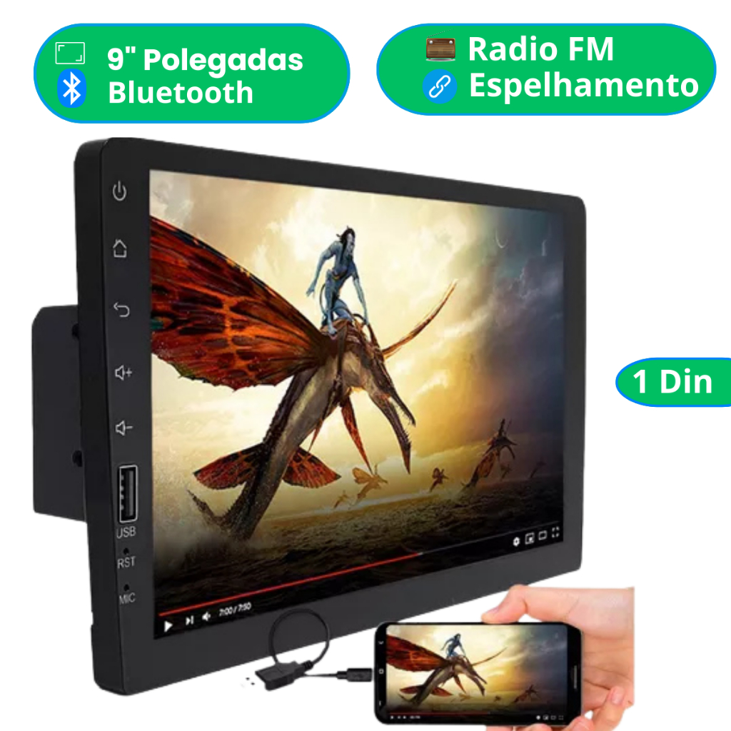 Multimidia para Carro 1 Din 9 Polegadas com Bluetooth e Espelhamento | Shopee Brasil