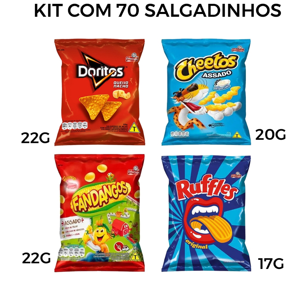 Kit com 70 salgadinhos Sortidos Doritos Ruffles Chettos Fandangos Elma Chips | Shopee Brasil